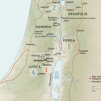 Kart over områder hvor Jesus bodde og underviste | Jesu liv